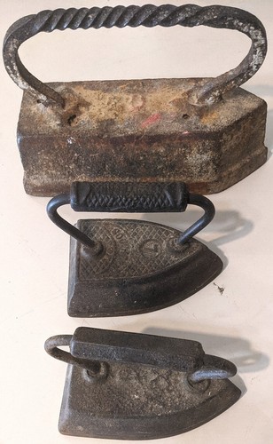 Antique Lot of 3 Solid Cast Iron Original Clothes Press Irons Total ...