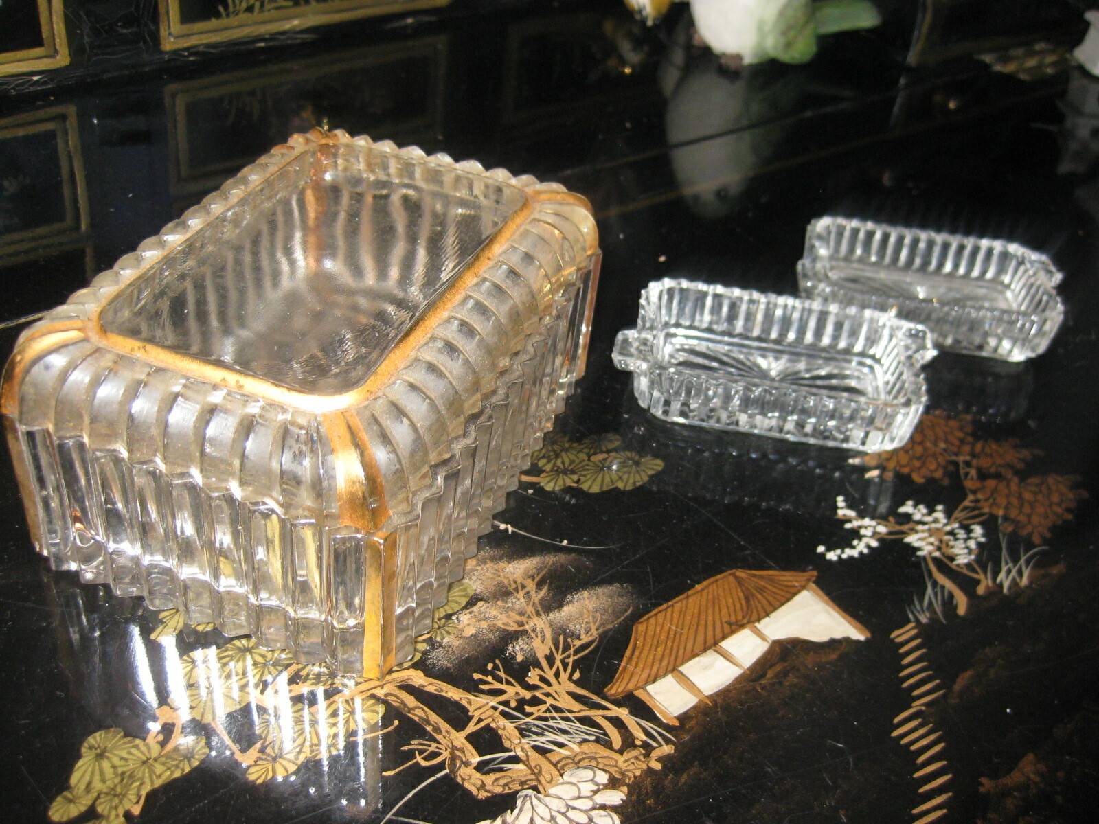 Art Deco Vintage Crystal Cigarette Box Trinket Dish with 2 Matching ...