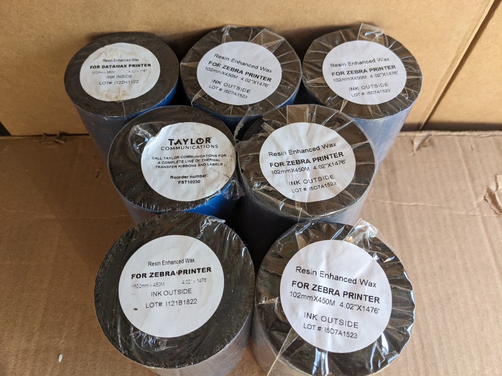 6 x Resin Enhanced Wax Thermal Transfer Ink Outside 102mm x 450M (4" x ...