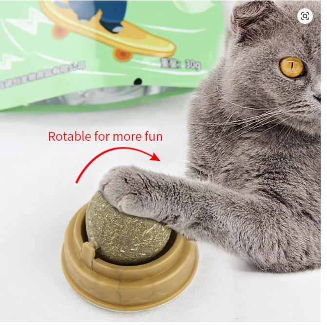 Catnip Wall Stick-On Ball Toy – Healthy Natural Cat Grass Treats for ...