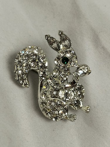 Vintage Crystal Squirrel Brooch Silver Green Rhinestone Stone Costume Jewelry | eBay
