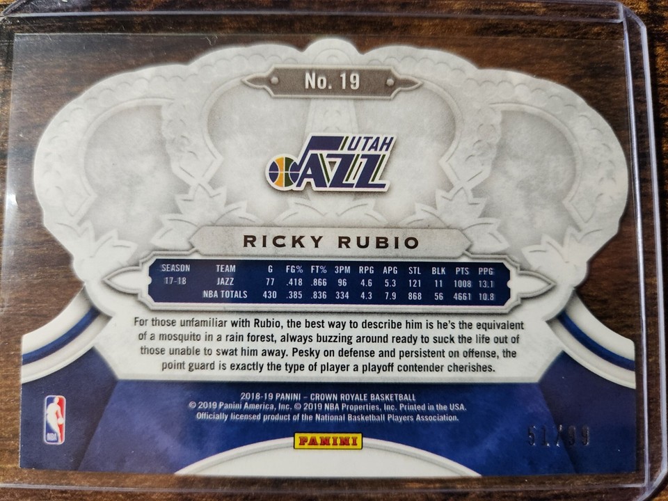 2018-19 Panini Crown Royale Ricky Rubio Crystal 51/99 #19 Utah Jazz | eBay