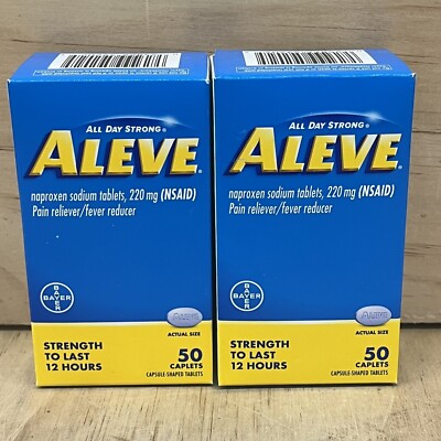 Aleve Naproxen Pain Reliever/Fever Reducer 220mg LOT x2 x 50 Caplets ...