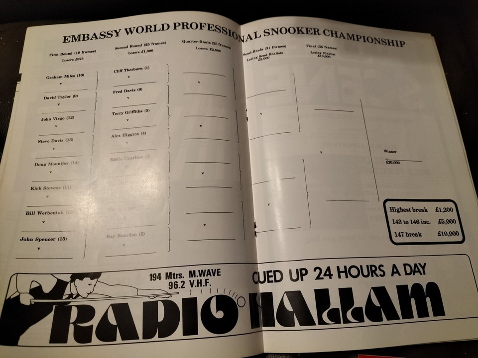 RARE 1981 WORLD SNOOKER CHAMPIONSHIP PROGRAMME @ SHEFFIELD WITH TICKET ...