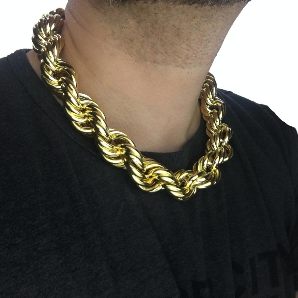 14K Gold Plated Huge Chain Hollow Rope Dookie 25MM x 20" Inch Hip Hop ...