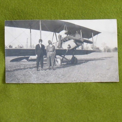 Historical 1930s Original / Real Photograph Female Aviator w/ Biplane ...