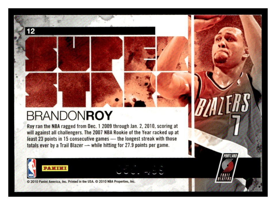 Brandon Roy 2010 Panini Rookies & Stars /499 12 Superstars | eBay