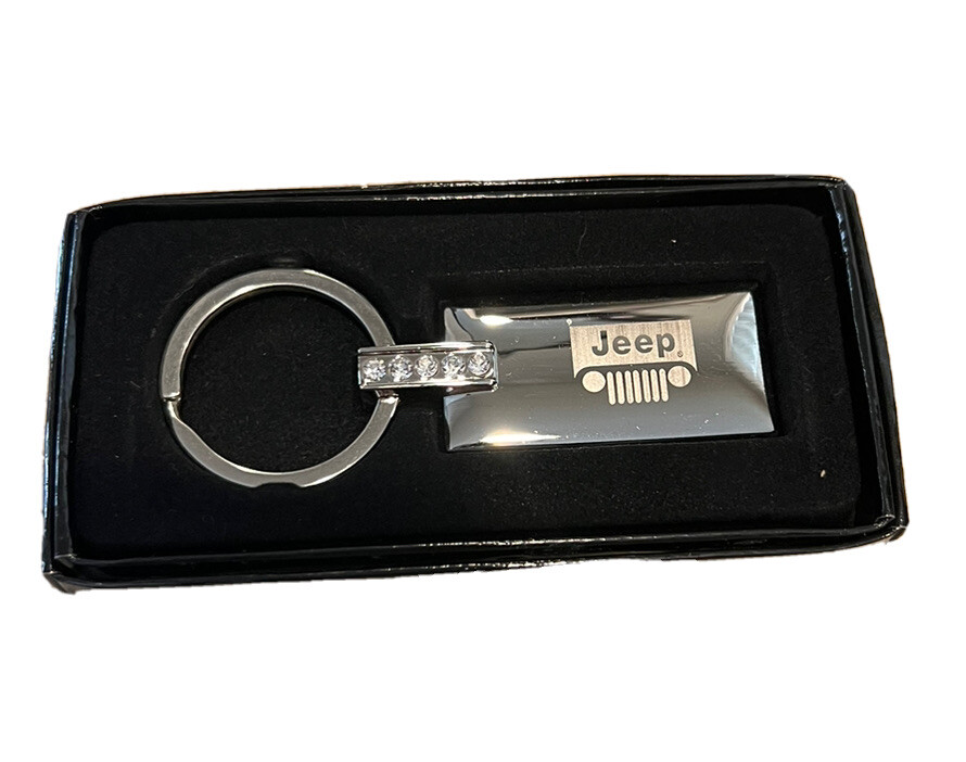JEEP Logo Jeweled Rectangular Silver Key Ring Jewels NEW IN BOX | eBay