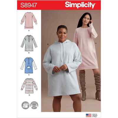 Simplicity 8947 EASY Warm Mini Boho Dress Sweatshirt Hood XXS-XXL ...