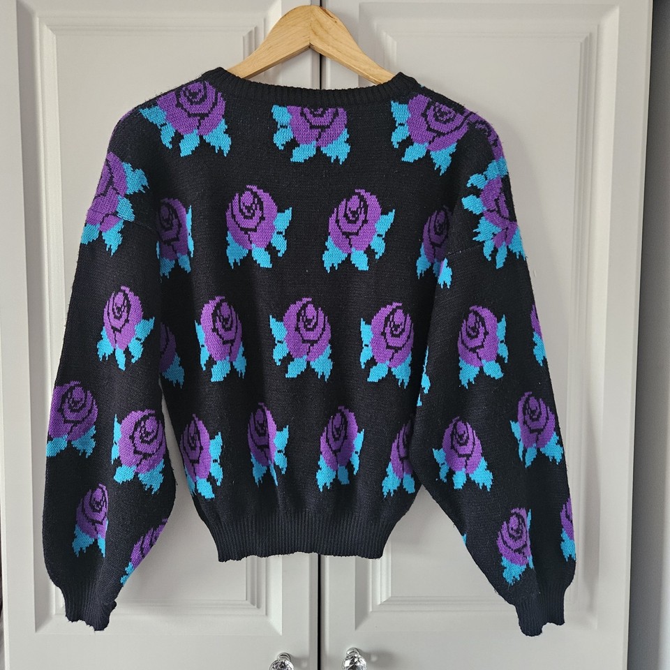Vintage JR'S Rose Pattern Floral Knit Sweater Jumper-Made In Italy UK ...