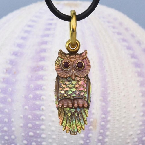 18K Gold Vermeil Sterling Silver & Mother-of-Pearl Owl Pendant Ruby ...