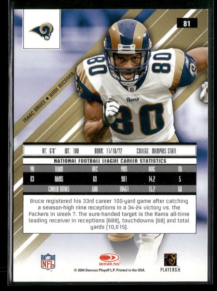 2004 Leaf Rookies & Stars Longevity #81 Isaac Bruce Gold #/150 | eBay