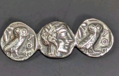 Vintage Alva Studios Athenian Owl Roman Coin Pewter Brooch Pin | eBay