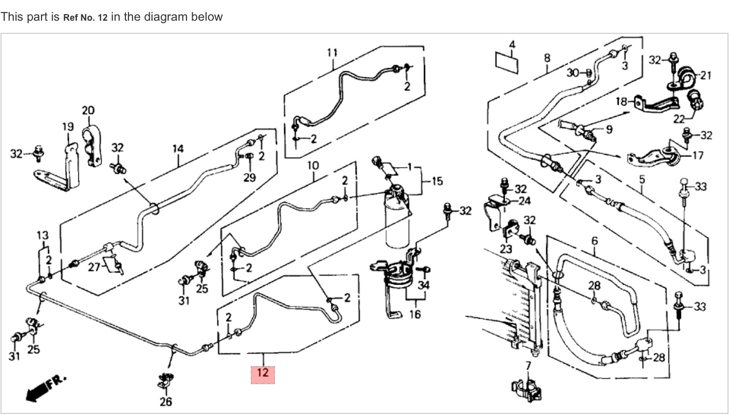88-91 CRX, Civic A/C Refrigerant Receiver Pipe A Line Receiver>Pipe B ...