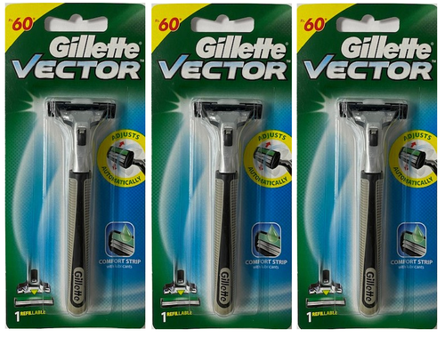 Gillette Vector Razor Handle - Holds All Atra Plus & Contour Blades (3 ...