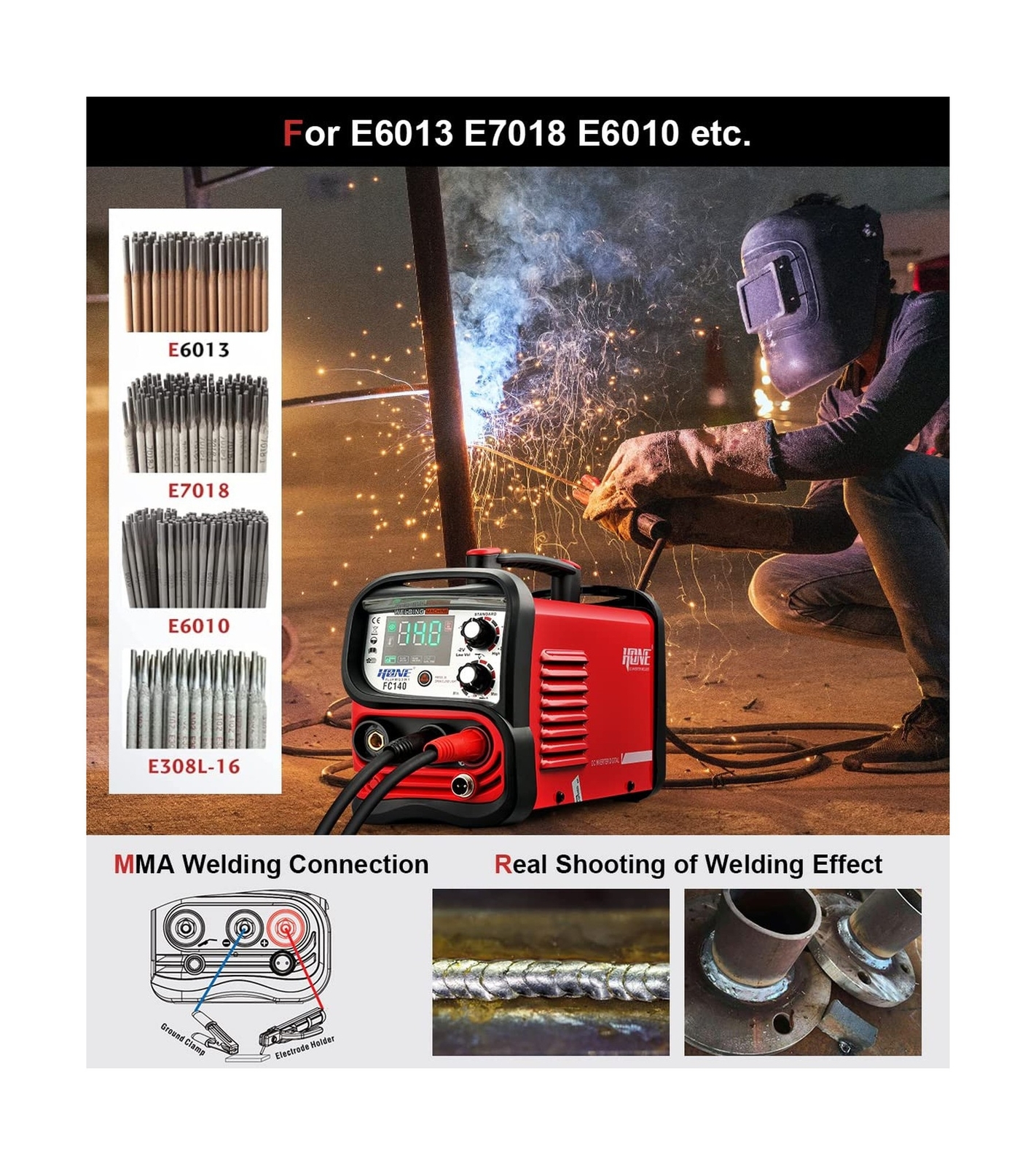 HONE MIG Welder 110V, Actual 140Amp Flux Core Welder/Stick Welder/Lift ...