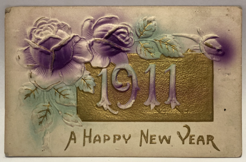 1911 A Happy New Year, Large Number, Purple, Green & Gold Air Brushed ...