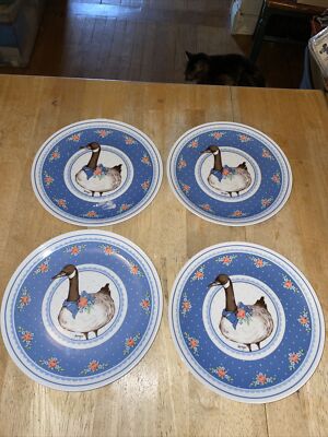 4 George Fabrizio Good Goose Blue Salad Plates Japan Porcelain 8 1/4 ...