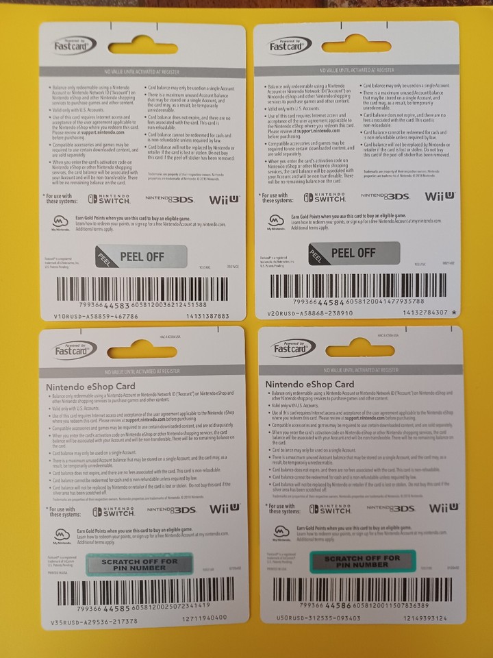 NINTENDO CARDS~NEW 🎮 NO MONEY IS LOADED ON THESE 4 CARDS~GREAT PRICE~$0 ...