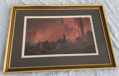 Naylor GILL (1872-1945) "Bushfire glow" beautifully framed early 20th ...
