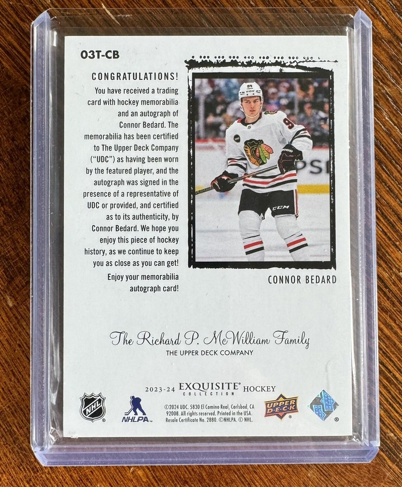 2023-24 CONNOR BEDARD Upper Deck Exquisite Rookie Patch Auto RPA 1st ...