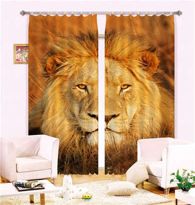 One Lion Portrait 3D Blockout Photo Mural Printing Curtains Draps ...