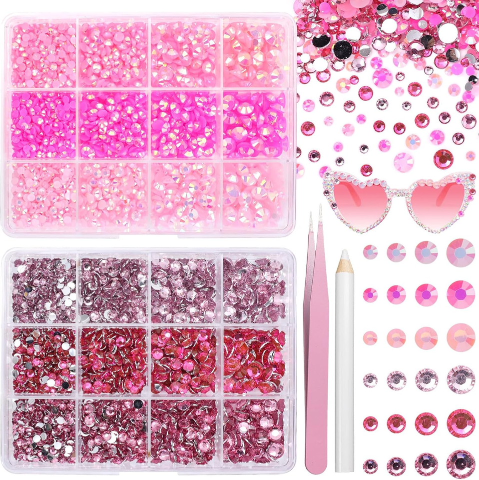 2 Boxes Pink Rhinestones for Bedazzling, Flatback Resin Rhinestones for ...