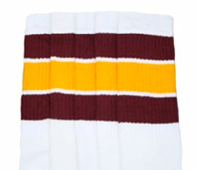 22" KNEE HIGH WHITE tube socks with MAROON/GOLD stripes style 5 (22-132 ...