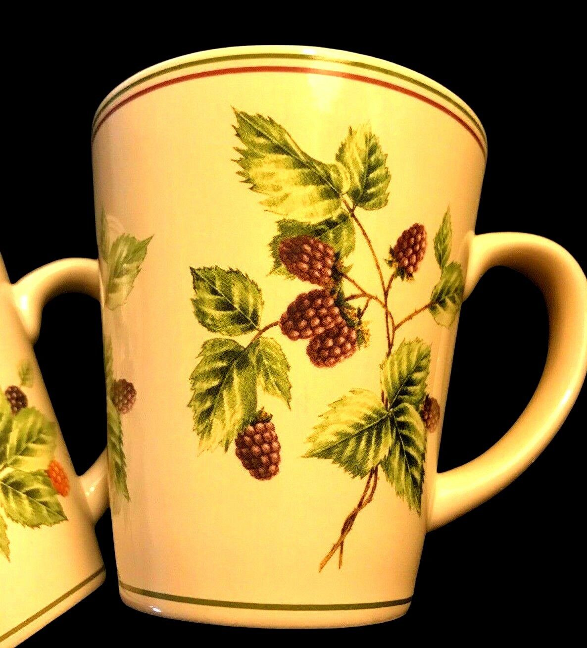 2 Sakura Oneida Coffee Mugs Cup Berry Fields Fruit Stoneware 12 oz ...
