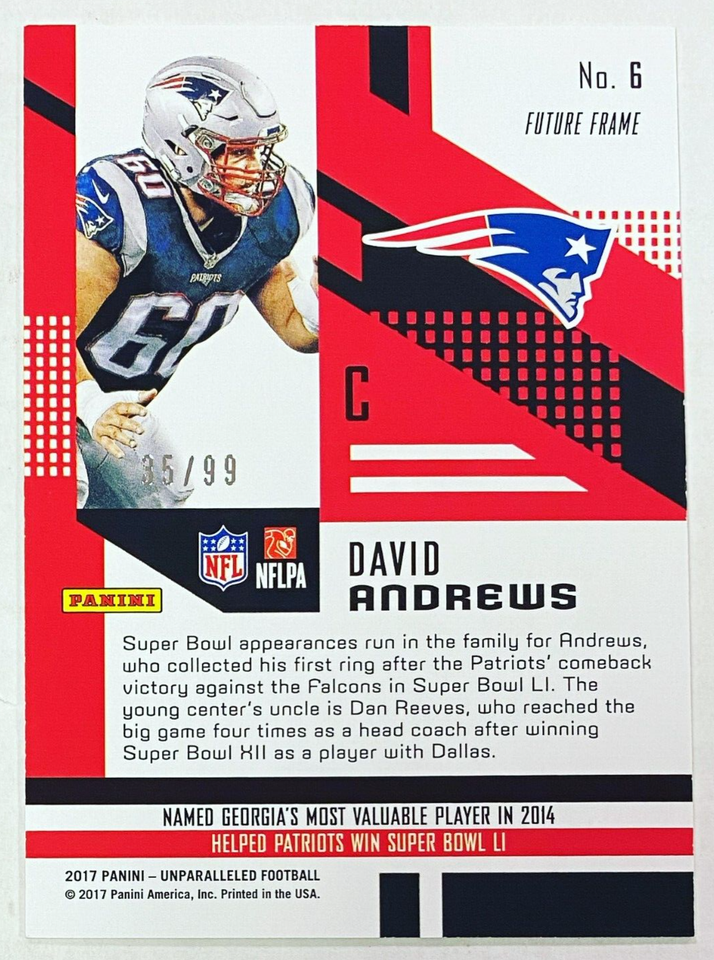 2017 Panini Unparalleled David Andrews Future Frame /99 Rookie Card #6 ...