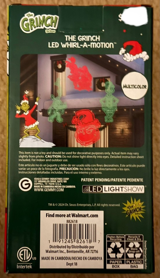 Gemmy 2024 The Grinch Christmas LED Whirl-A-Motion Lightshow Projector ...