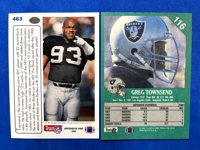 NFL - Greg Townsend 1991 Upper Deck Team MVP & 1991 Fleer Football ...