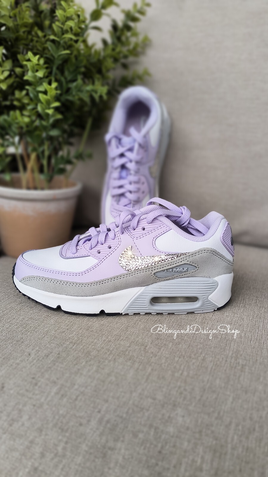 Girls Nike Air Max 90 Purple Sneakers Shoes Made with Swarovski ...
