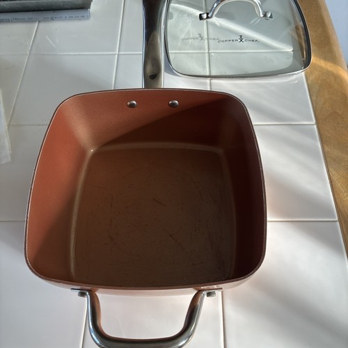 Copper Chef 11” Square Deep Dish Non-Stick Fry Frying Pan w/ Glass Lid ...