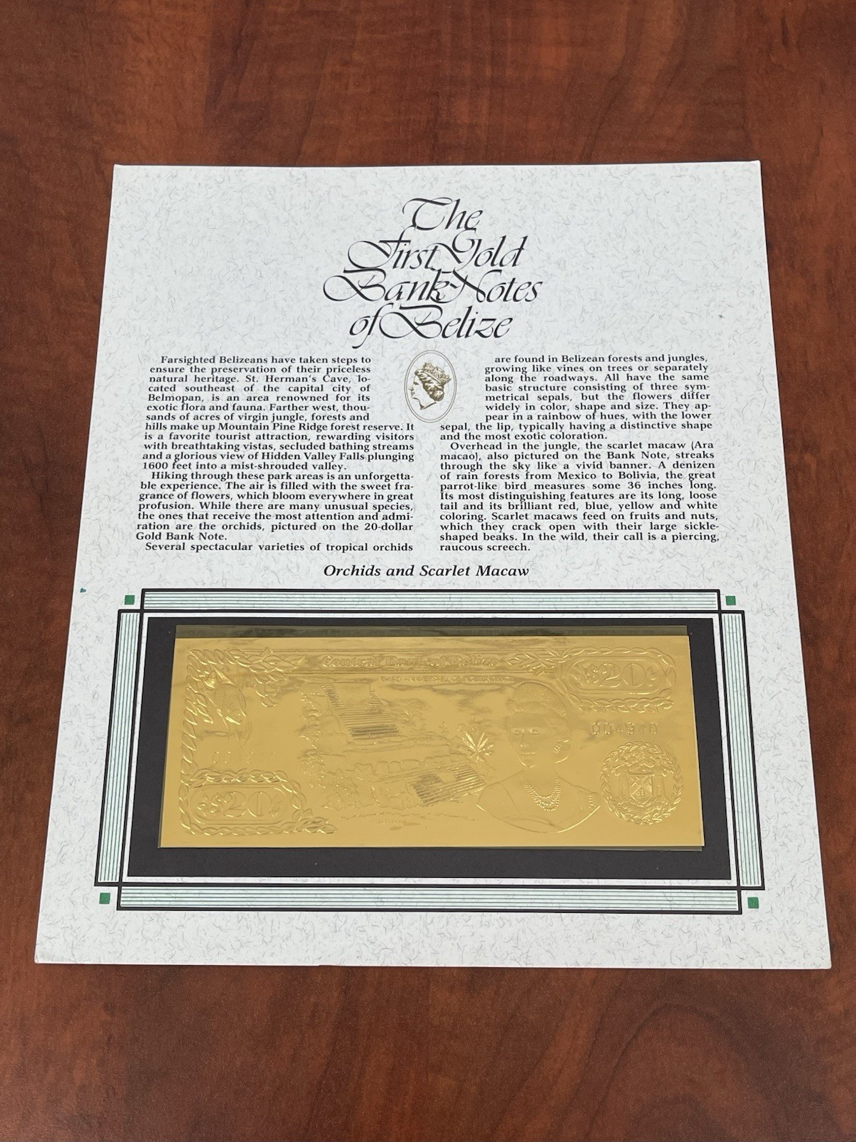 The First Gold Bank Notes of Belize $20 22kt Gold Bank Note 004940 ...