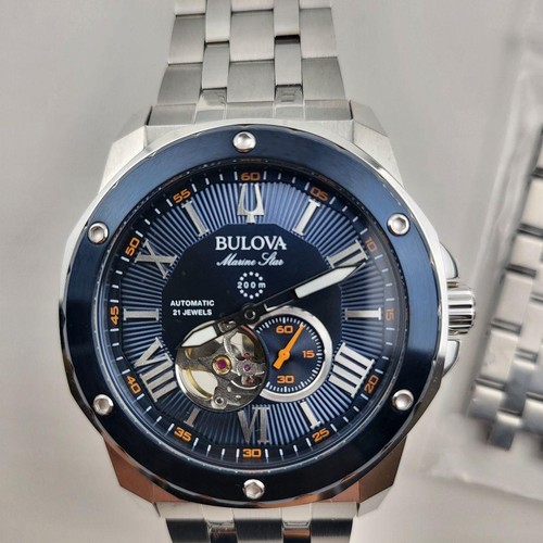 Bulova 98A302 Marine Star Men's Automatic Mechanical Watch Blue Steel ...