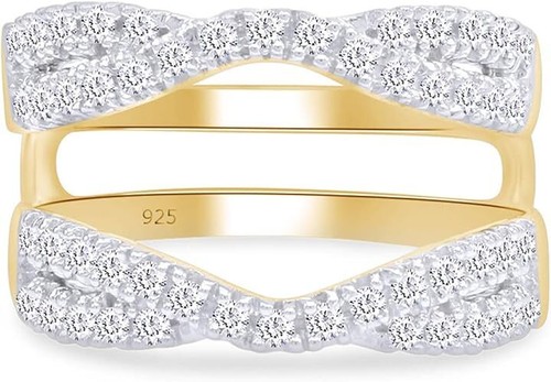 4/5ct Lab Grown Diamond Guard Enhancer Wedding Ring In 14K Gold Plated ...