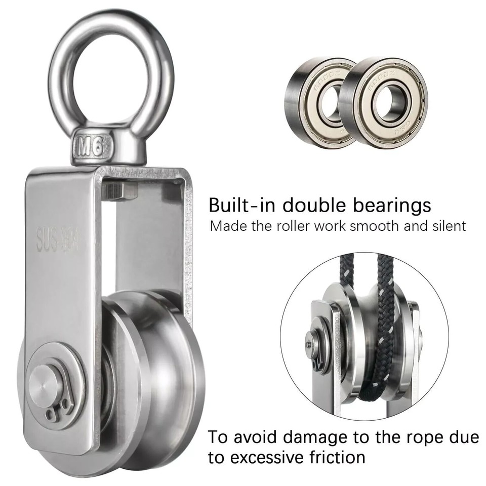 Cable Pulley Wheel for Rope with Ball Bearing 360° Swivel Small Wire ...