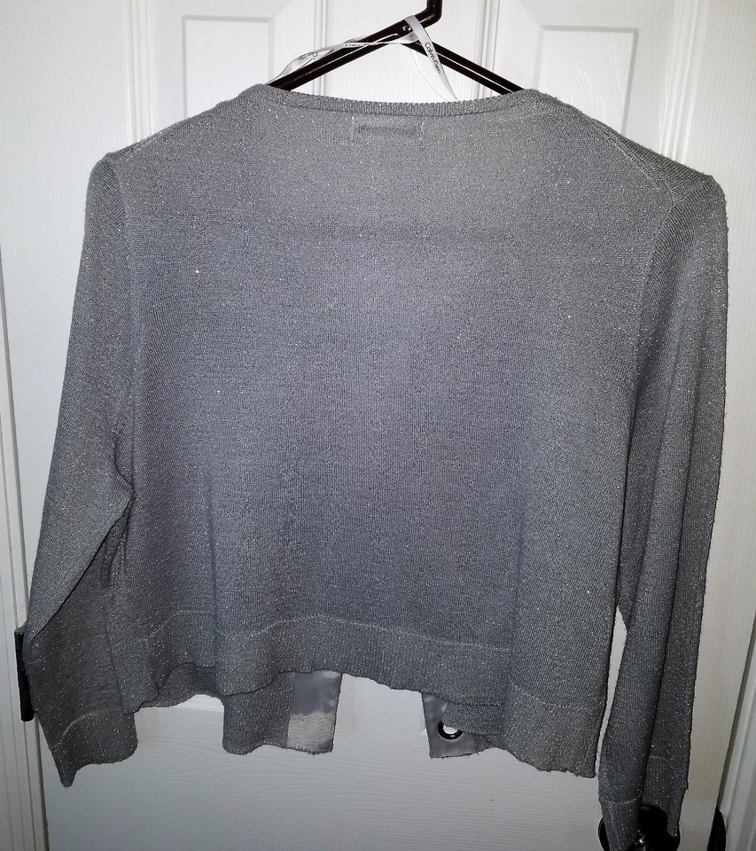 CALVIN KLEIN Metallic Silver Short Sweater Toggle Buttons Size XL NEW ...