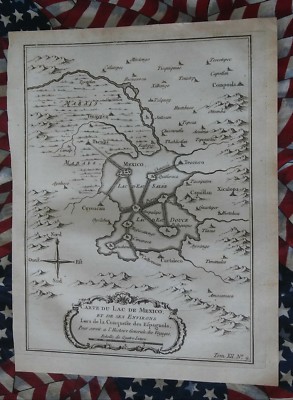 CIRCA 1760 MAP OF LAKE OF MEXICO. HAND LAID RAG PAPER COMES WITH ...