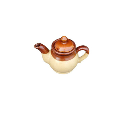 Vintage Teapot Beige Brown Colorblock W/ Lid Glazed Ceramic Kitchenware ...