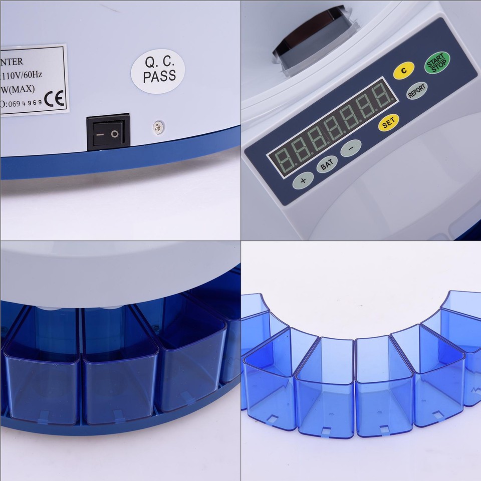 Coin Counter Machine Electric Coin Sorter Sort 216 Coins/Minute Change ...