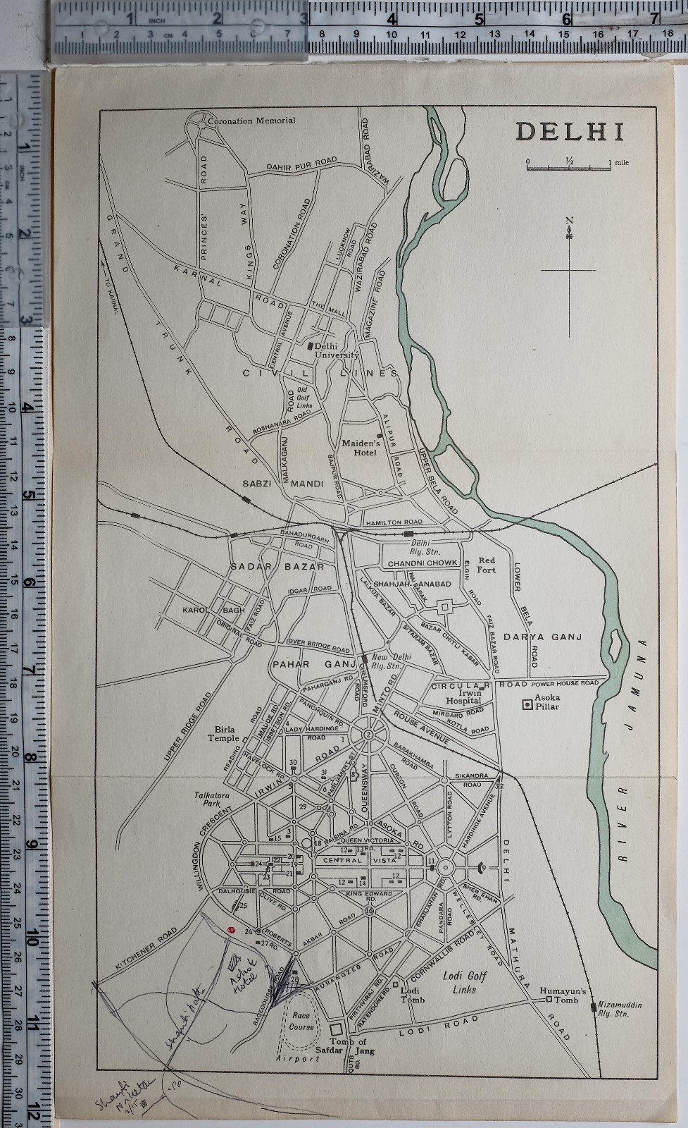 1959 INDIA INDIAN PAKISTAN TOURIST MAP DELHI PLAN SADAR BAZAR TEMPLE ...