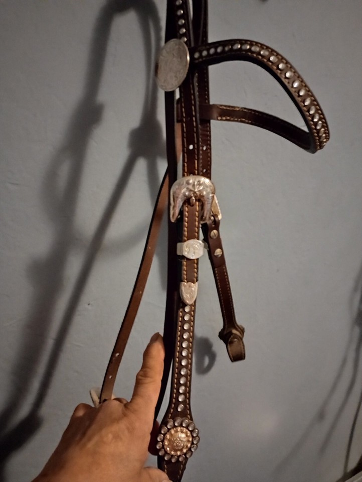 Western Brown Leather, Custom Bling Headstall, Full Horse | eBay