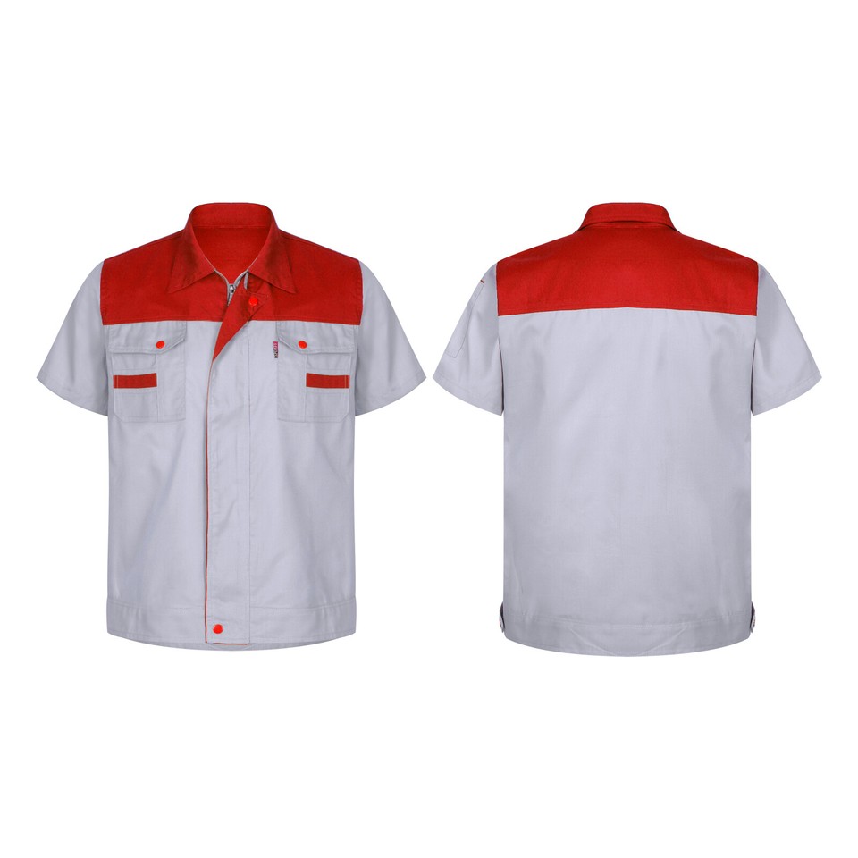 Mens Work Shirt Auto Mechanic Technician Uniform Short Sleeve Zipper ...