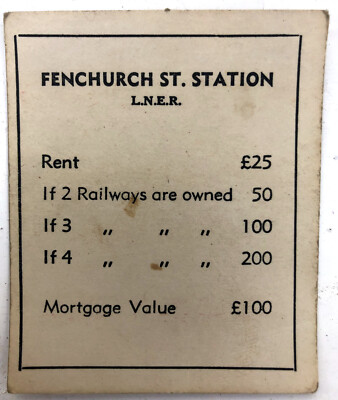 1930's Australian Monopoly Part - FENCHURCH ST. STATION - Pat. App No ...