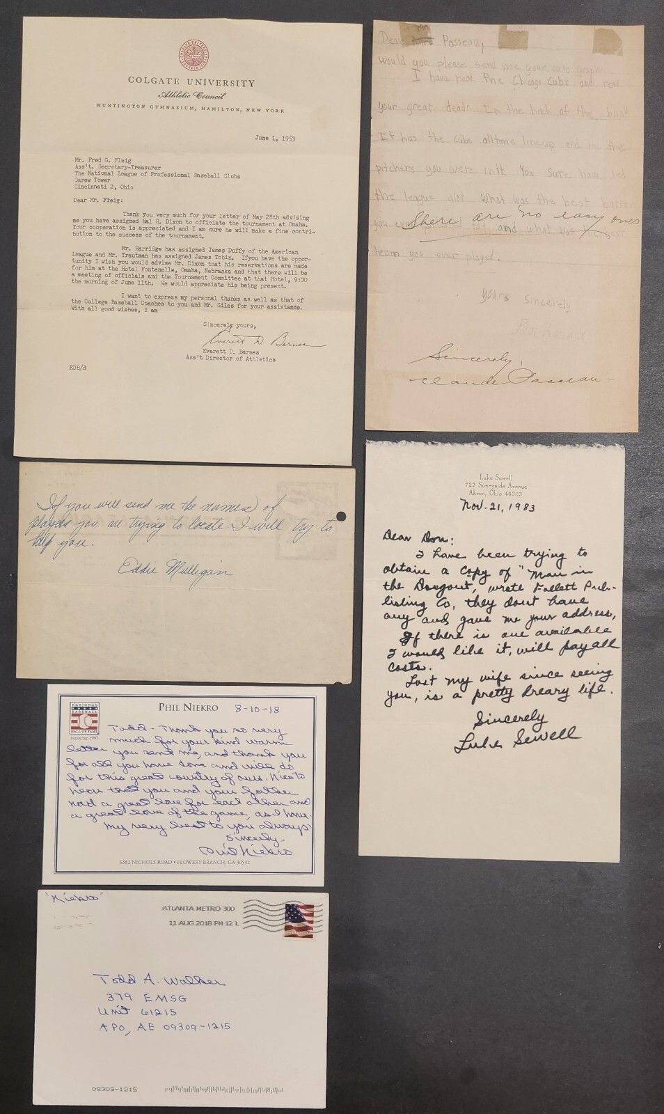 GROUP OF FIVE Vintage Autographed Signed Baseball Letters Deceased ...