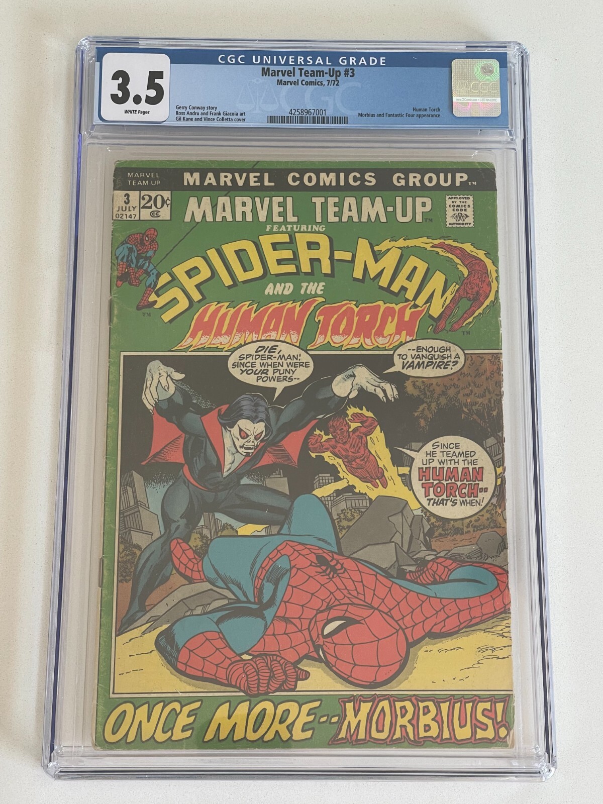Marvel Team-Up #3 Spider-Man Human Torch Morbius | CGC 3.5 White Pages ...
