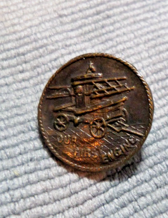Vintage Antique Metal Picture Button OUR FIRST FIRE ENGINE | eBay
