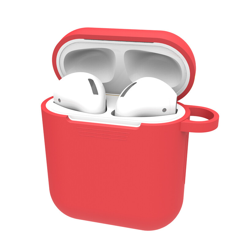 Apple AirPods Silicone Case Cover RED With Keychain for Airpod Charging ...
